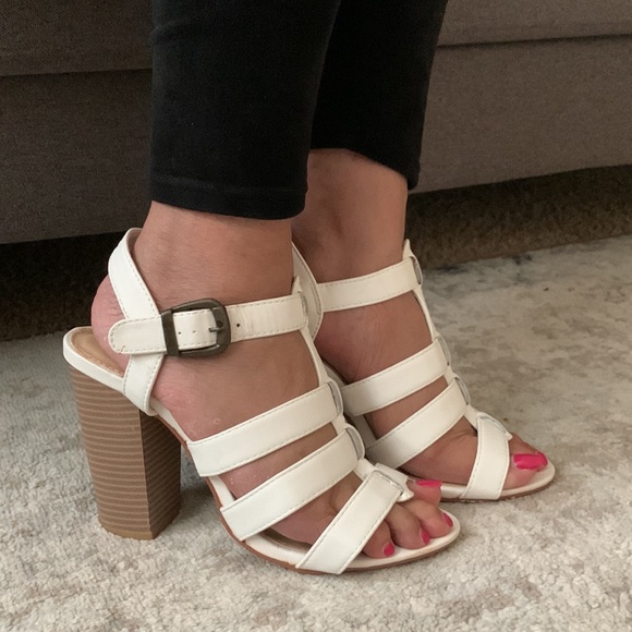 Anne Marie | Shoes | Anne Marie Savana White Strappy Block Heels 9 ...